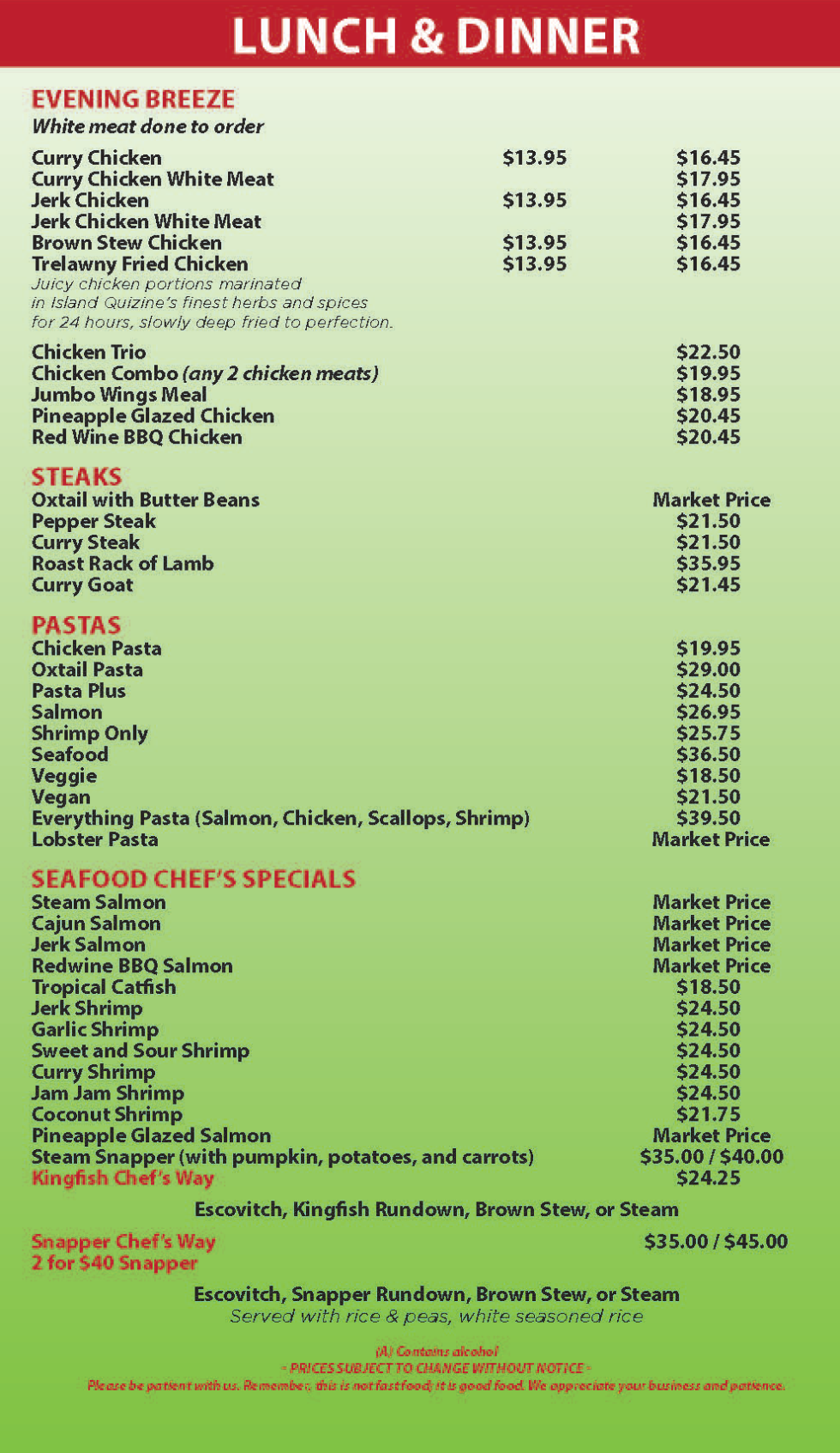 Menu – Island Quizine Restaurant and Catering